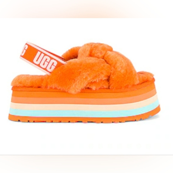 UGG | Shoes | Ugg Disco Knot Mandarin Orange Fluffy Platform Sandals ...